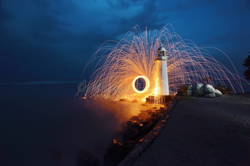 Burning steel wool stock photo. Image of burning, lighthouse - 81870962