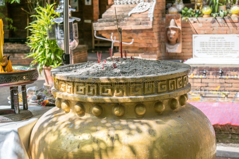 Burning Red Sticks for Worship in Buddhist Temple. Stock Image - Image ...