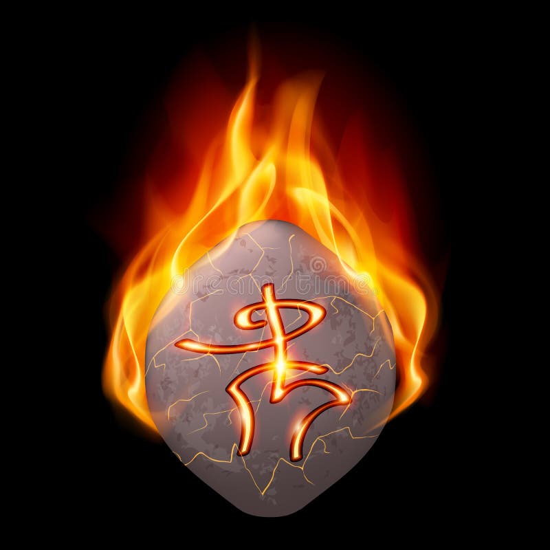 Burning Stone with Magic Rune Stock Vector - Illustration of fire ...