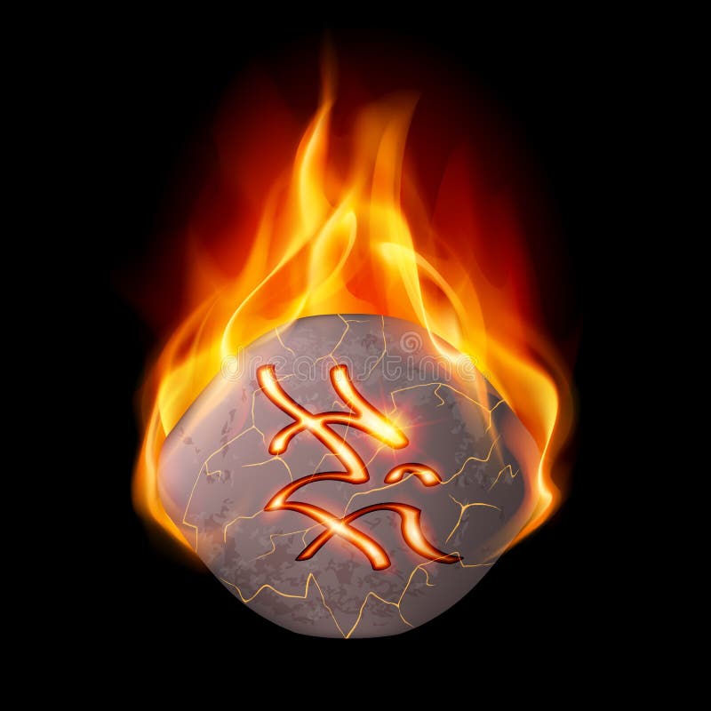 Burning Stone with Magic Rune Stock Vector - Illustration of orange ...
