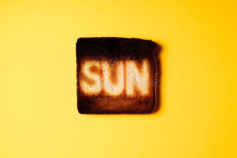 Burning Sun. Burnt Slices of White Bread Toast with the Word Sun on it ...