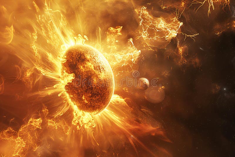 A Burning Sun with Flames on a Black Background. an Abstract Concept of ...