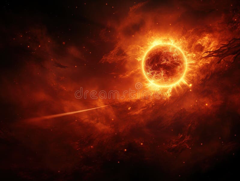 Burning Sun Radiating Heat and Light in the Space, Astrology Concept ...