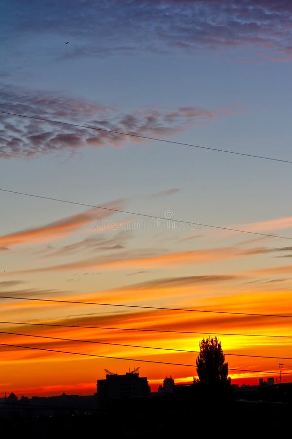 Burning sunrise over city stock photo. Image of dusk - 21495542