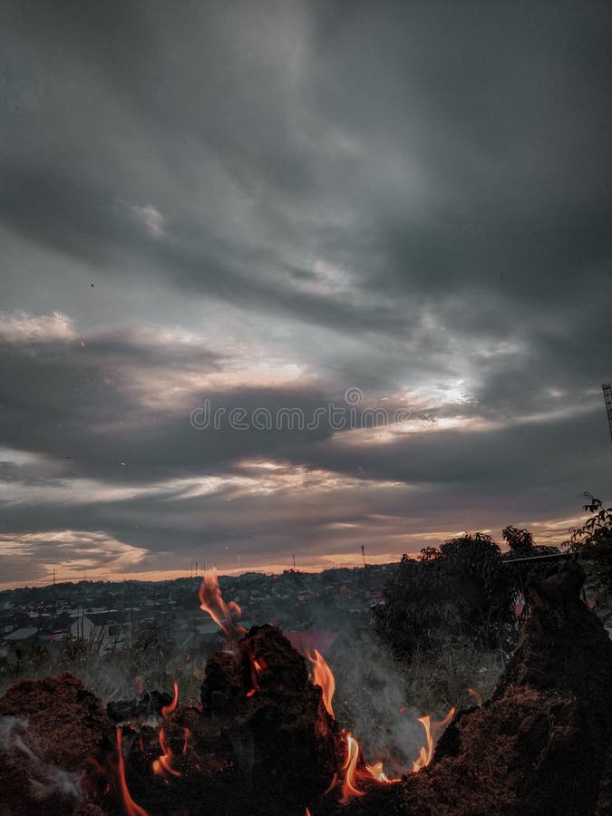 Burning Sunset stock photo. Image of fire, lanscape - 210646890