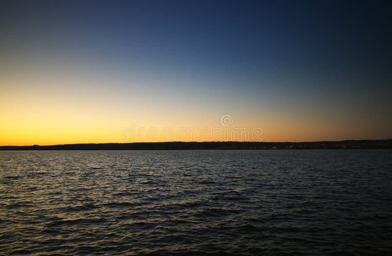 Burning Sunset at River Horizon Landscape Background Stock Photo ...