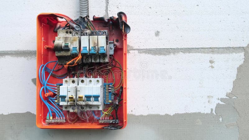 Burning Switchboard from Overload or Short Circuit on the Wall Stock ...