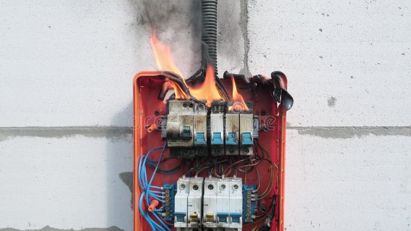 Burning Switchboard from Overload or Short Circuit on the Wall Stock ...