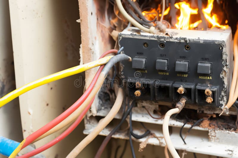 Burning Switchboard from Overload or Short Circuit on Wall. Circuit ...