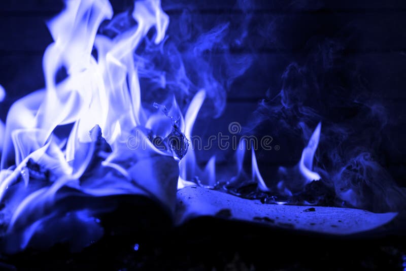 Burning Thoughts, News. Books in a Blue Flame of Fire. Background from ...