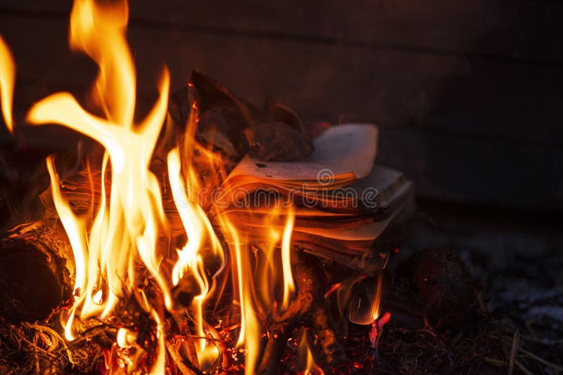 Burning Thoughts, News. Books in a Blue Flame of Fire. Background from ...