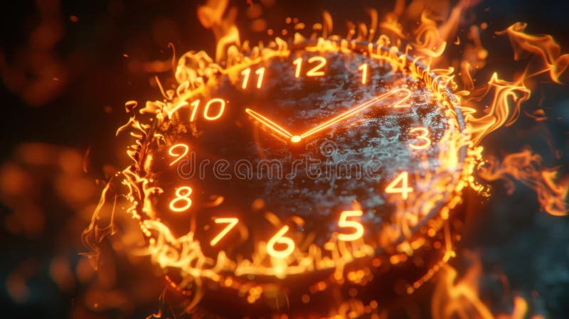 Burning Time: Clock Face Consumed by Flames Stock Illustration ...