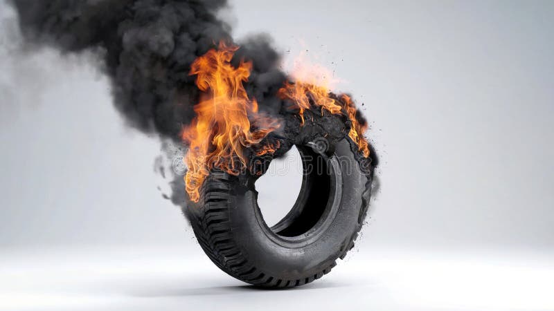 A Burning Tire with Black Smoke Billowing from it on White Stock ...