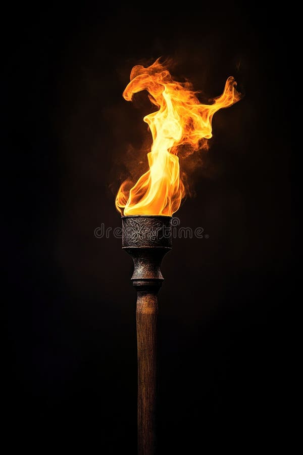 Burning Torch on Black Background Stock Illustration - Illustration of ...