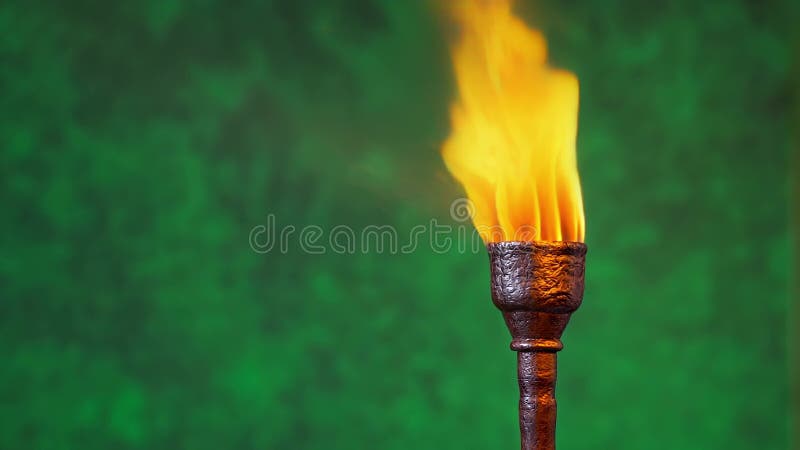 Burning Torch with Bright Flames on Green Screen Background Stock Video ...