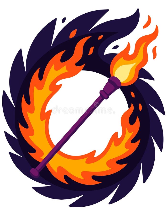 Burning Torch Fire Circle Mage Staff Emblem Stock Photo - Illustration ...