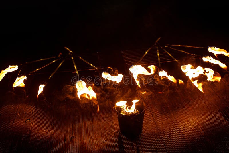 Burning Torches Ready for the Fire Show. Stock Image - Image of energy ...