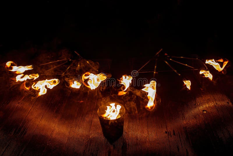 Burning Torches Ready for the Fire Show. Stock Photo - Image of shock ...