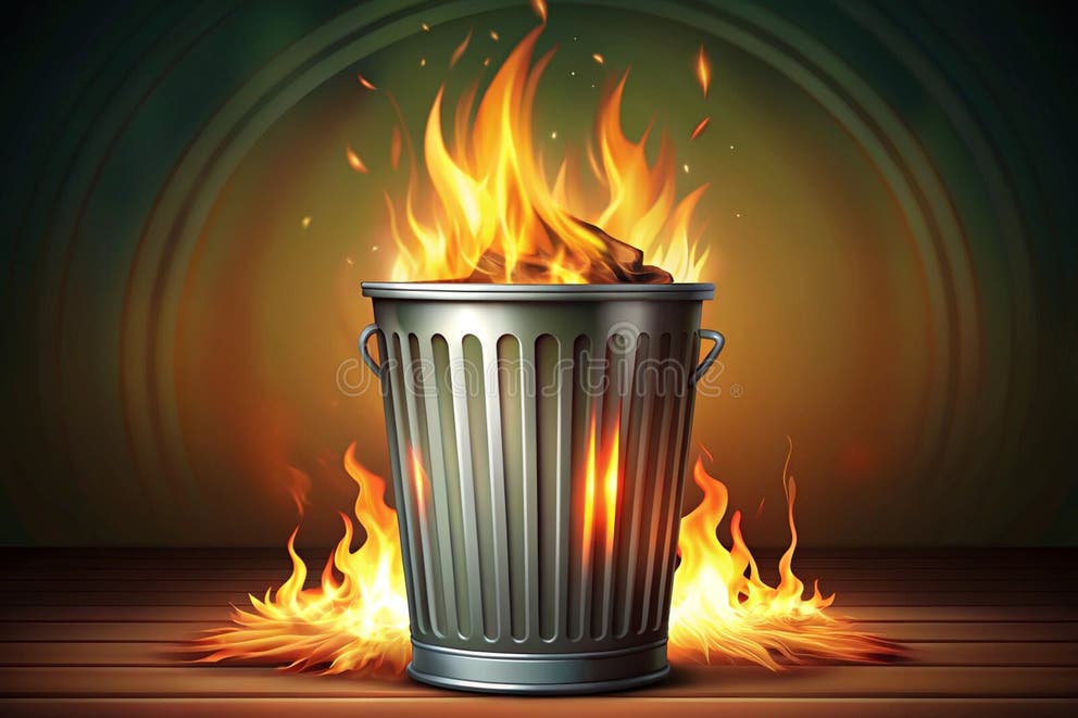 Burning Trash Can Illustrating Violation of Environmental Rules Stock ...