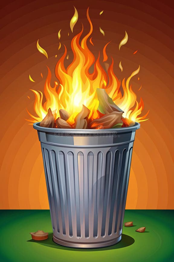 Burning Trash Can Illustrating Violation of Environmental Rules Stock ...
