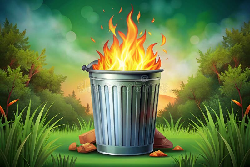 Burning Trash Can Illustrating Violation of Environmental Rules Stock ...