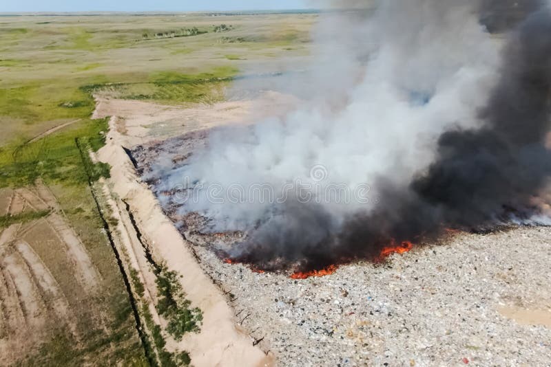 Burning Trash. Fire at the Landfill Stock Photo - Image of dirty ...
