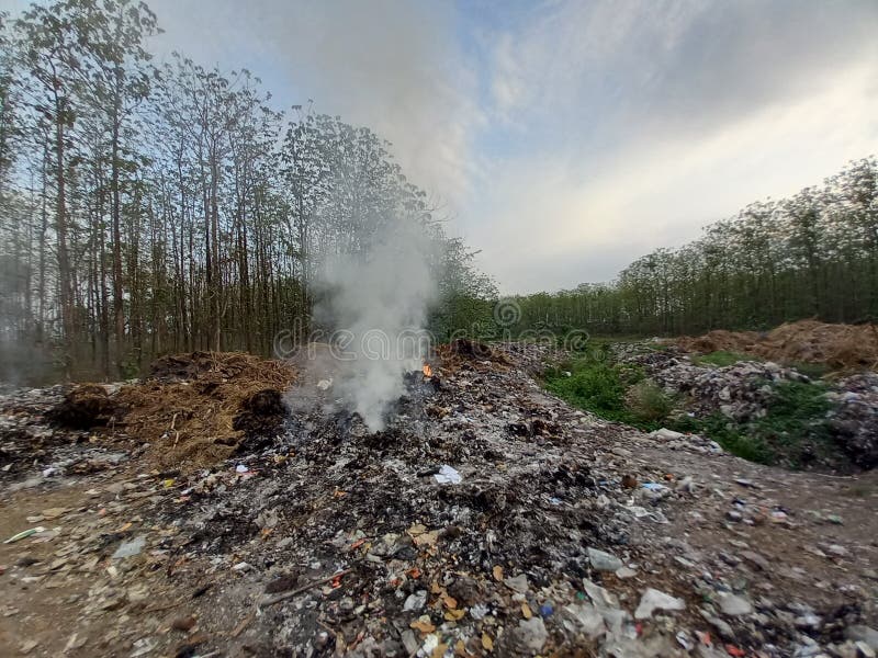Burning trash in landfills stock photo. Image of destruction - 228763118