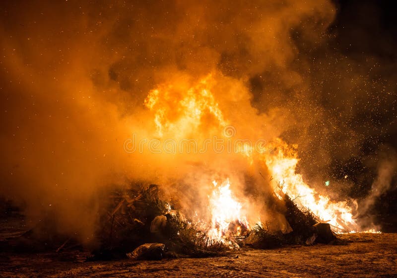 Burning of Trash and Old Trees. Stock Photo - Image of junk, litter ...