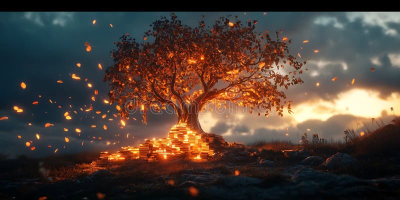 Burning Tree Epic Fantasy Art Wallpaper Background Wallpaper Stock ...