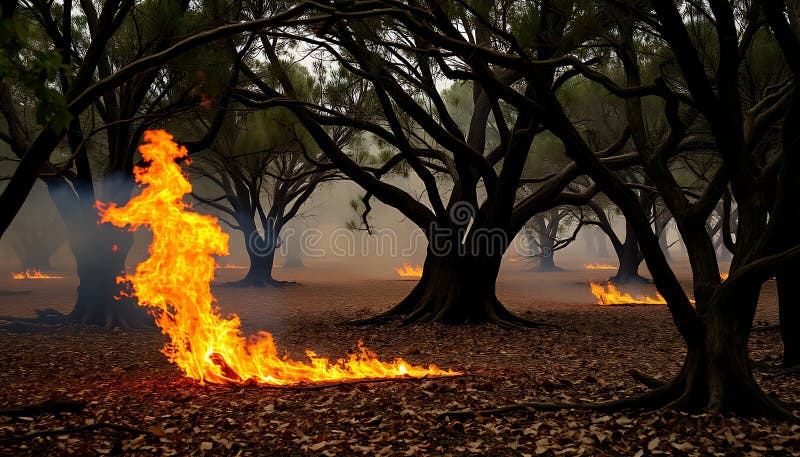Burning Tree Forest Fire Wildfire Nature Disaster Generative AI Stock ...