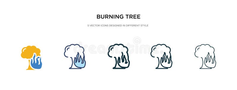 Burning Tree Icon in Different Style Vector Illustration. Two Colored ...