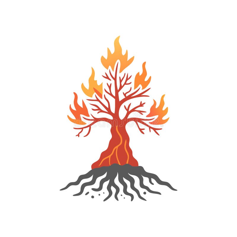 Burning Tree Illustration: Fire, Flames, Roots, and Environmental Theme ...