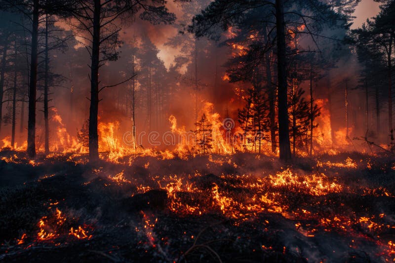 Burning Trees in the Flames of a Wildfire Stock Image - Image of ...