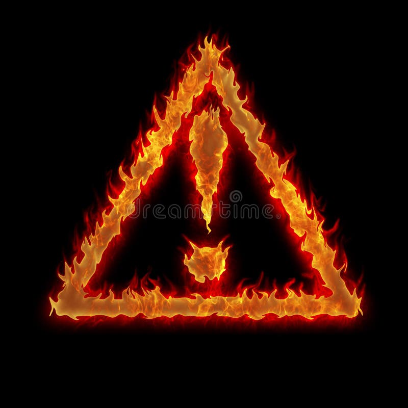 Burning Triangle Caution Sign Stock Illustration - Illustration of ...