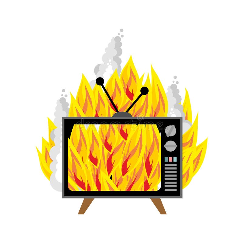 Burning TV Isolated. TV on Fire Stock Vector - Illustration of heat ...