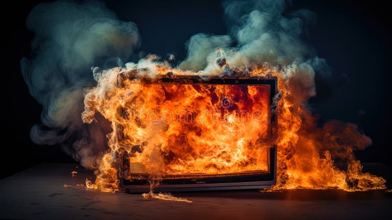 Burning TV Screen, Smoke and Flame Stock Illustration - Illustration of ...