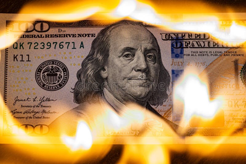 Burning US One Hundred Dollar Stock Image - Image of debt, closeup ...