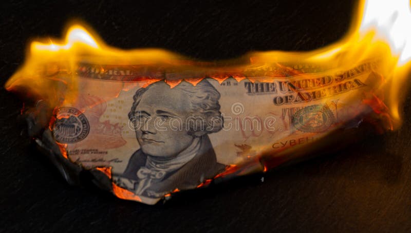 Burning US Ten Dollar stock image. Image of fire, financial - 386361115
