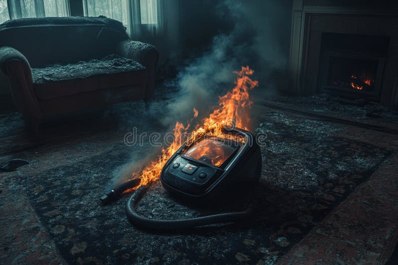 Burning Vacuum Cleaner Causing Fire and Smoke Damage in House Stock ...