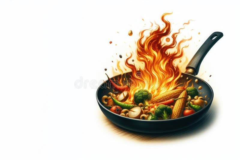 Burning Vegetables in a Frying Pan. Space for Text. Stock Illustration ...