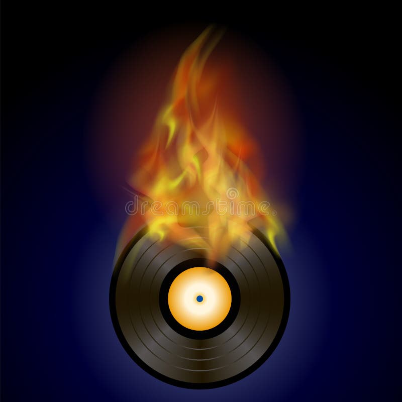 Burning Vinyl Disc with Fire Flame Stock Illustration - Illustration of ...