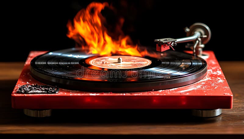 Burning Vinyl Record on Turntable Stock Image - Image of sound, rhythm ...