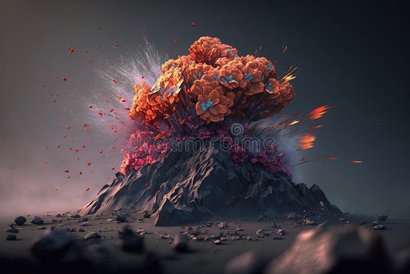 Burning Volcano with Flowers Stock Illustration - Illustration of ...