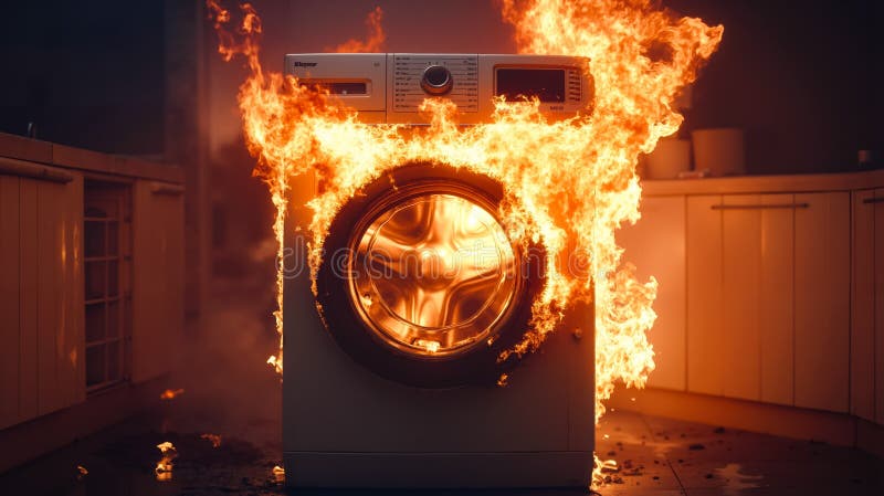 A Burning Washing Machine in the Middle of a Kitchen Stock Image ...