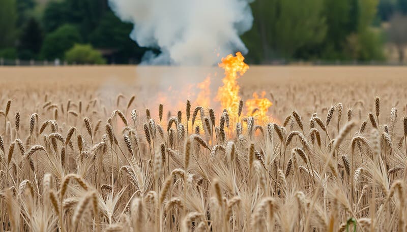 Burning Wheat Field in Agriculture Disaster, Wildfire Damage and ...