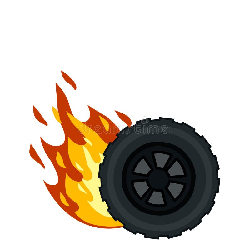 Burning Wheel of Car. Flames on Tire. Symbol of Speed and Racing ...