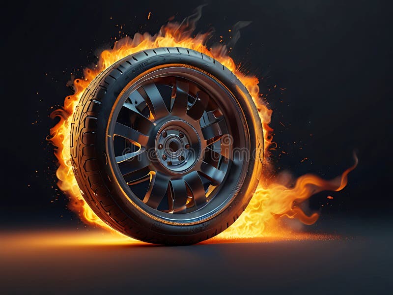 Burning Wheel in High Speed, 3d Illustration. Stock Illustration ...