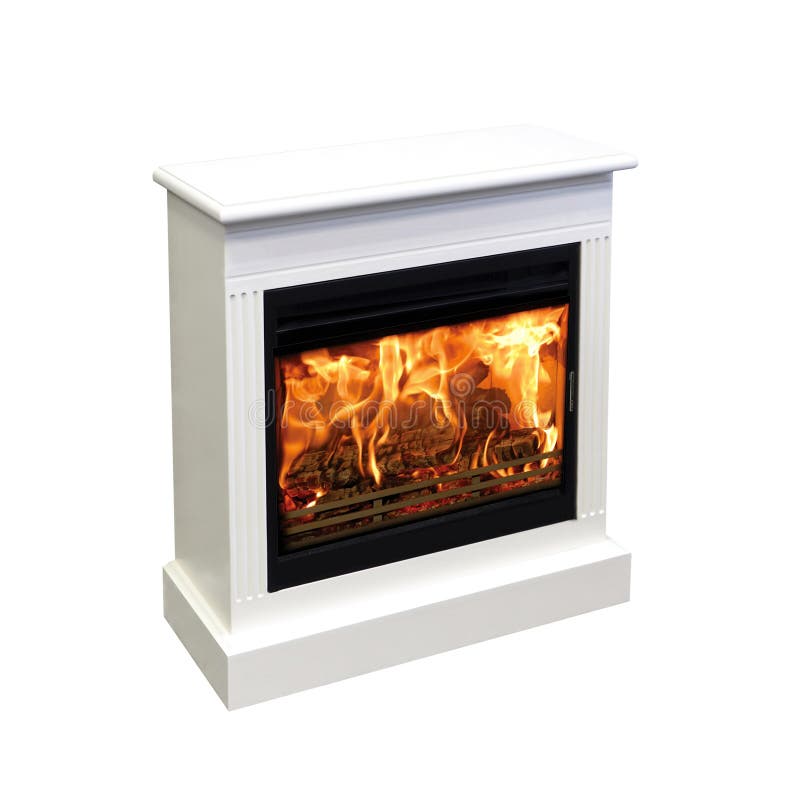 Classic Burning Gas Fireplace Isolated on White Background Stock Image ...