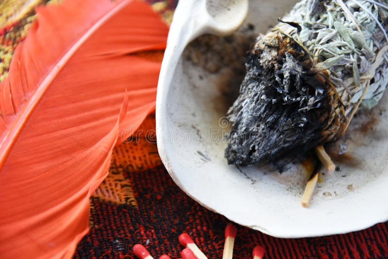 Burning White Sage Smudge Stick Stock Image - Image of healer ...