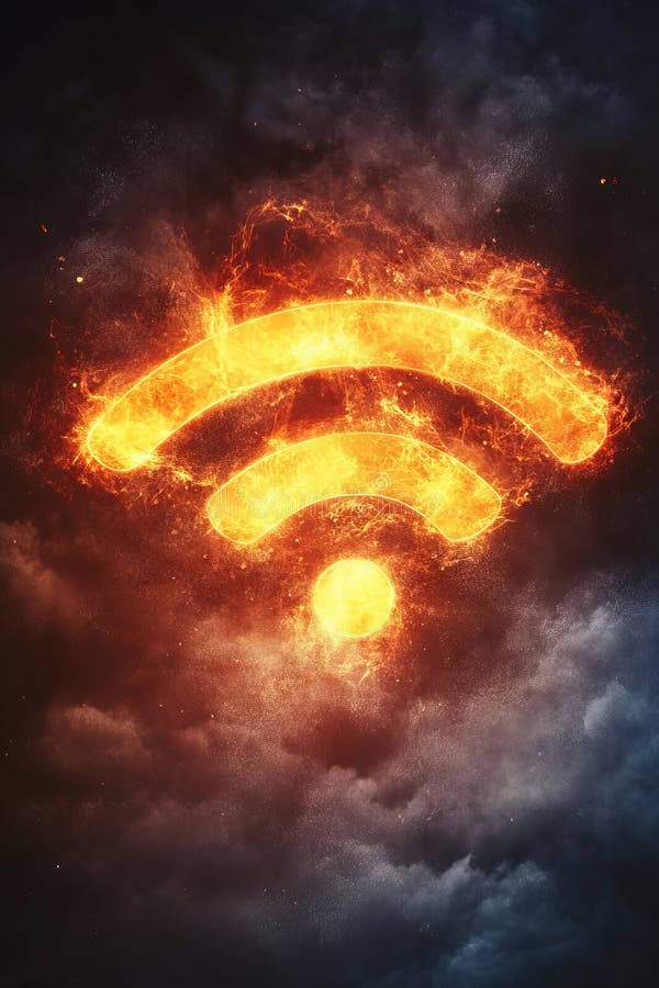 Burning Wi-Fi Symbol in Fiery Sky, Concept for Fast and Powerful ...